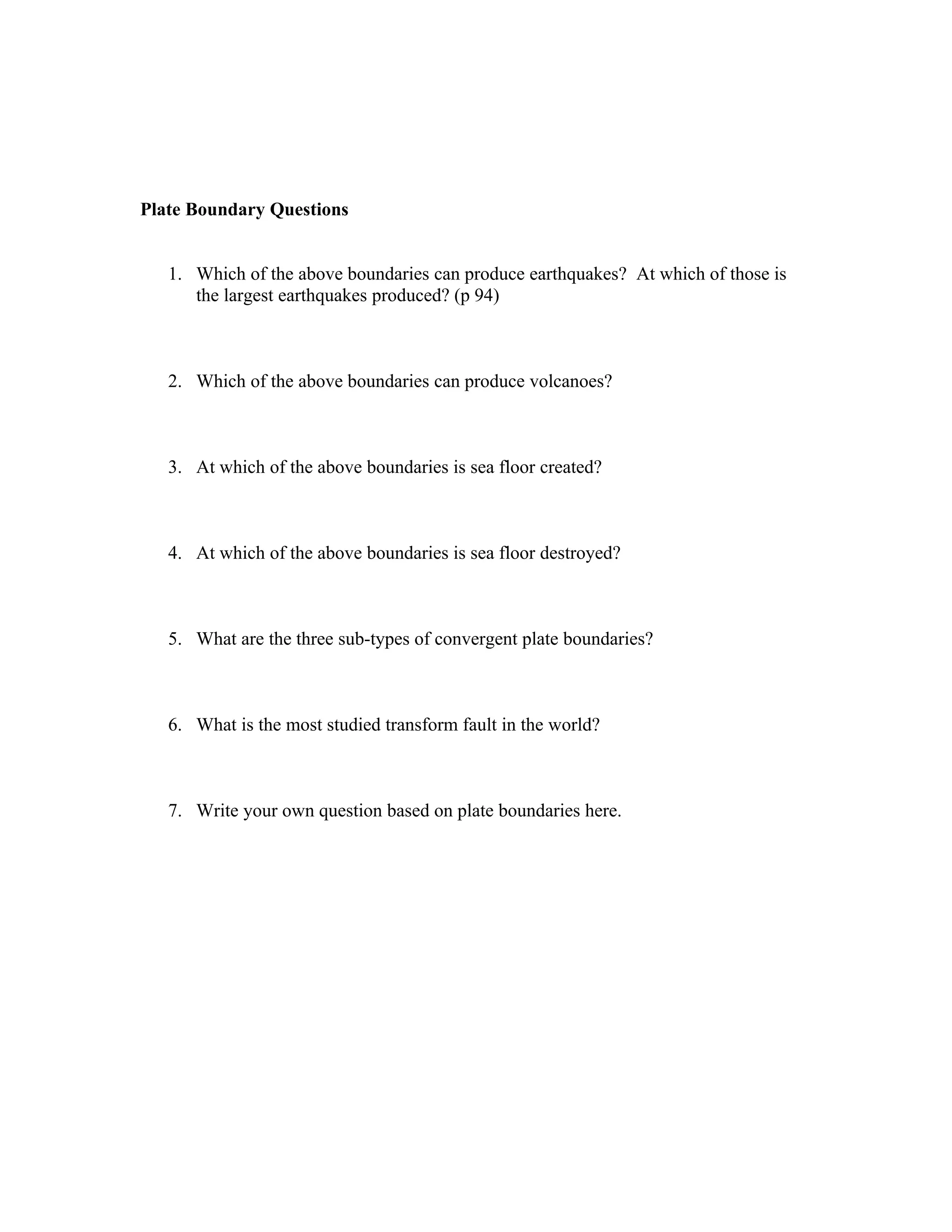 Plate Boundaries Worksheet | PDF