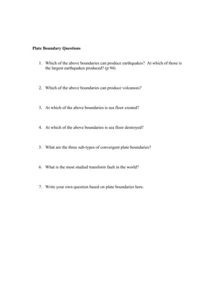 Plate Boundaries Worksheet | DOC