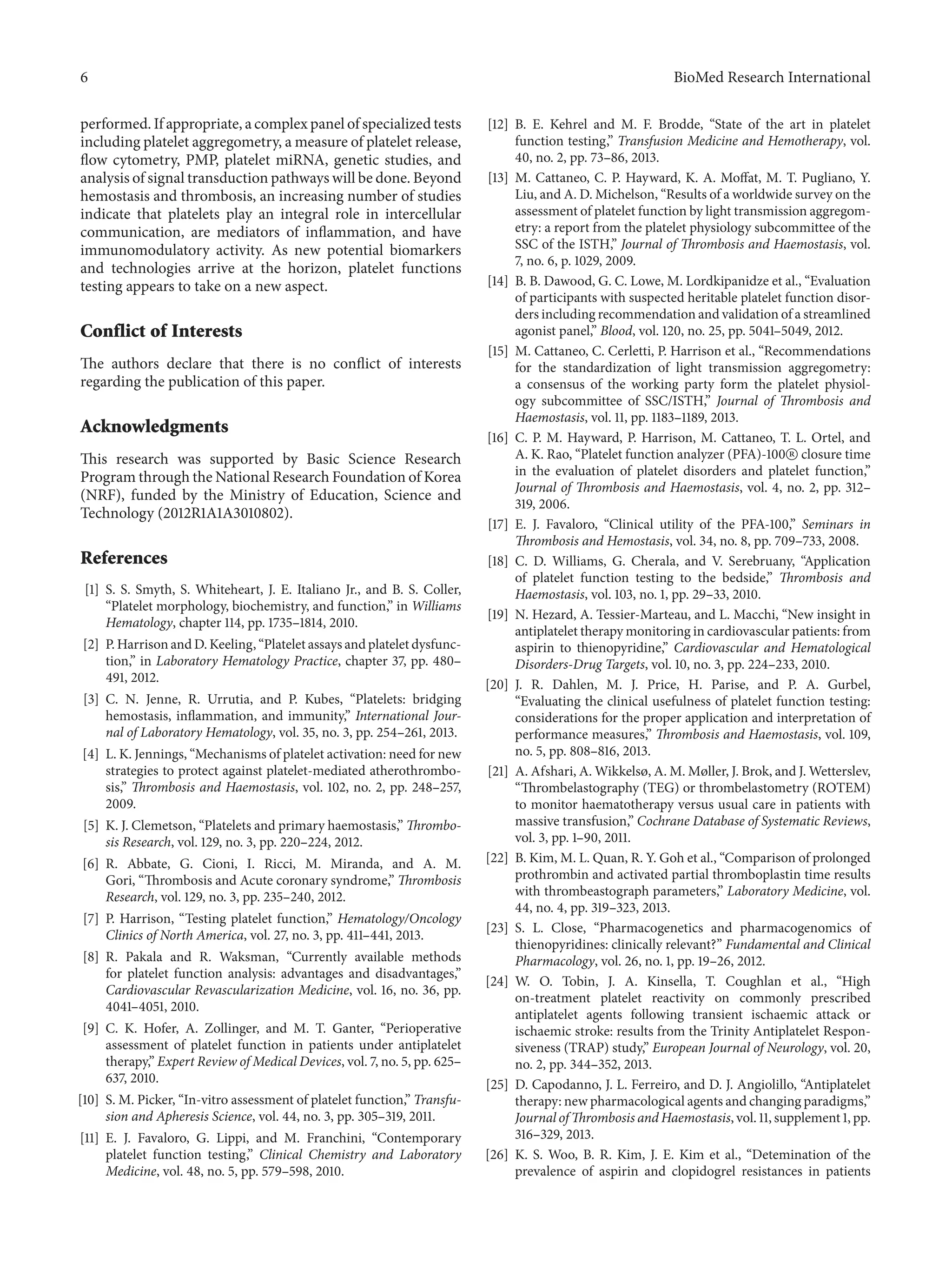 Platelet Function Tests A Review Of Progresses In456569 Pdf