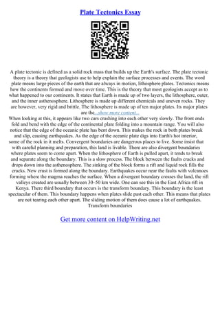Plate Tectonics Essay | PDF