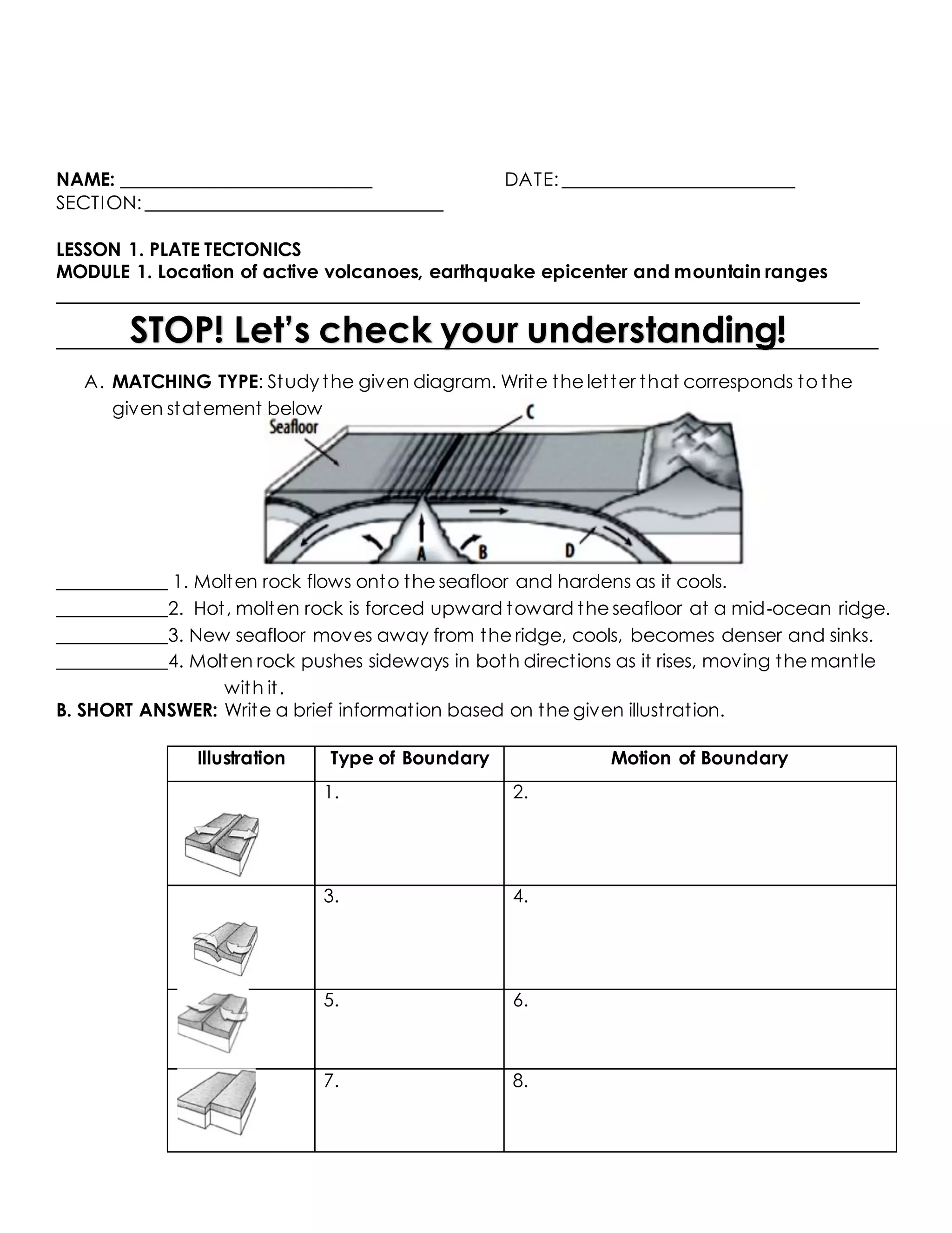 Plate tectonics stop let's check your understanding | PDF