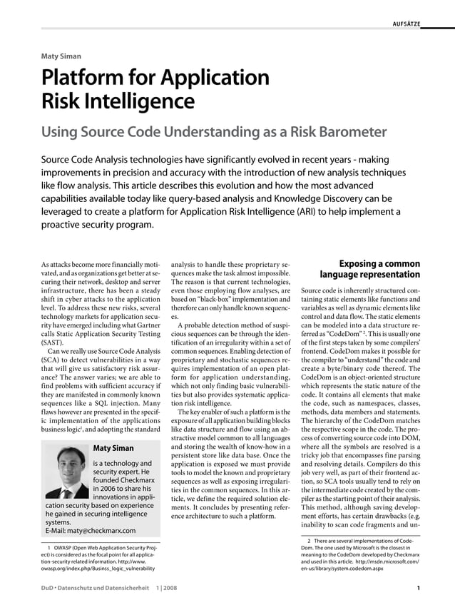 A Platform for Application Risk Intelligence | PDF