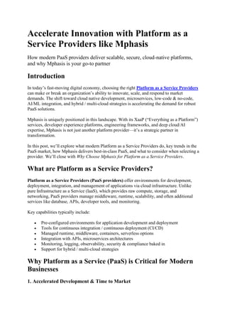 Accelerate Innovation with Platform as a Service Providers like Mphasis ...