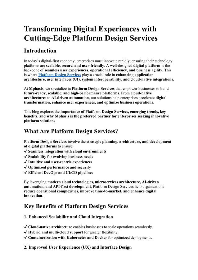 Transforming Digital Experiences with Cutting-Edge Platform Design Services | PDF