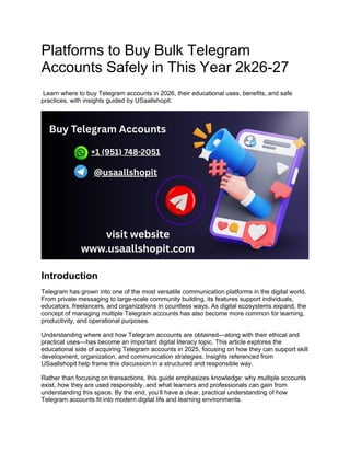 Safe and Educational Use of Bulk Telegram Accounts in 2026-27 | DOCX