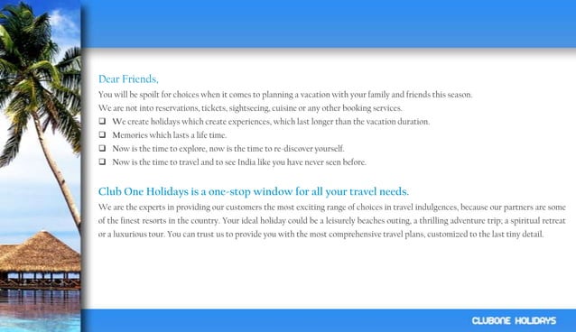 Club One Holidays - Holiday Membership | PPTX