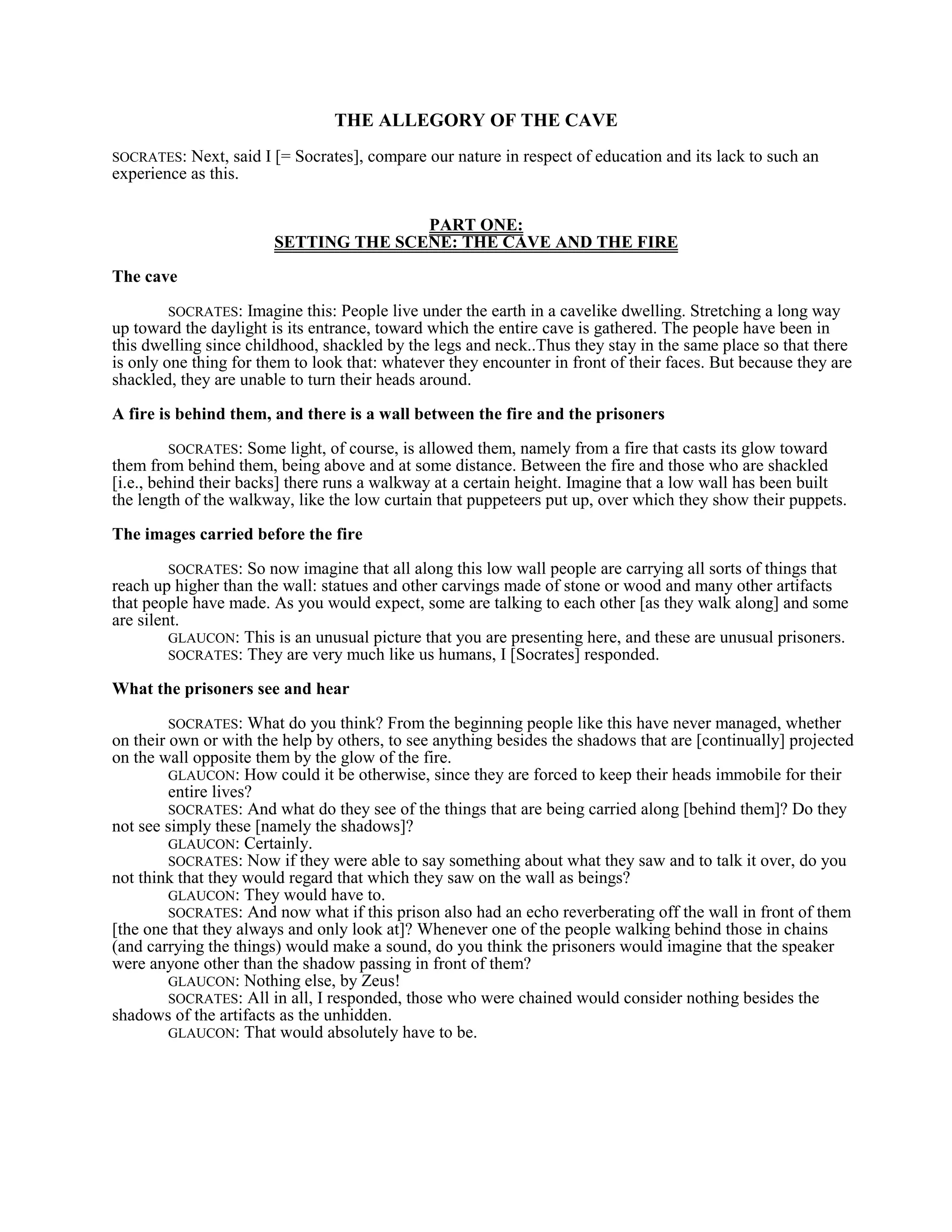 Allegory of the cave by Plato | PDF