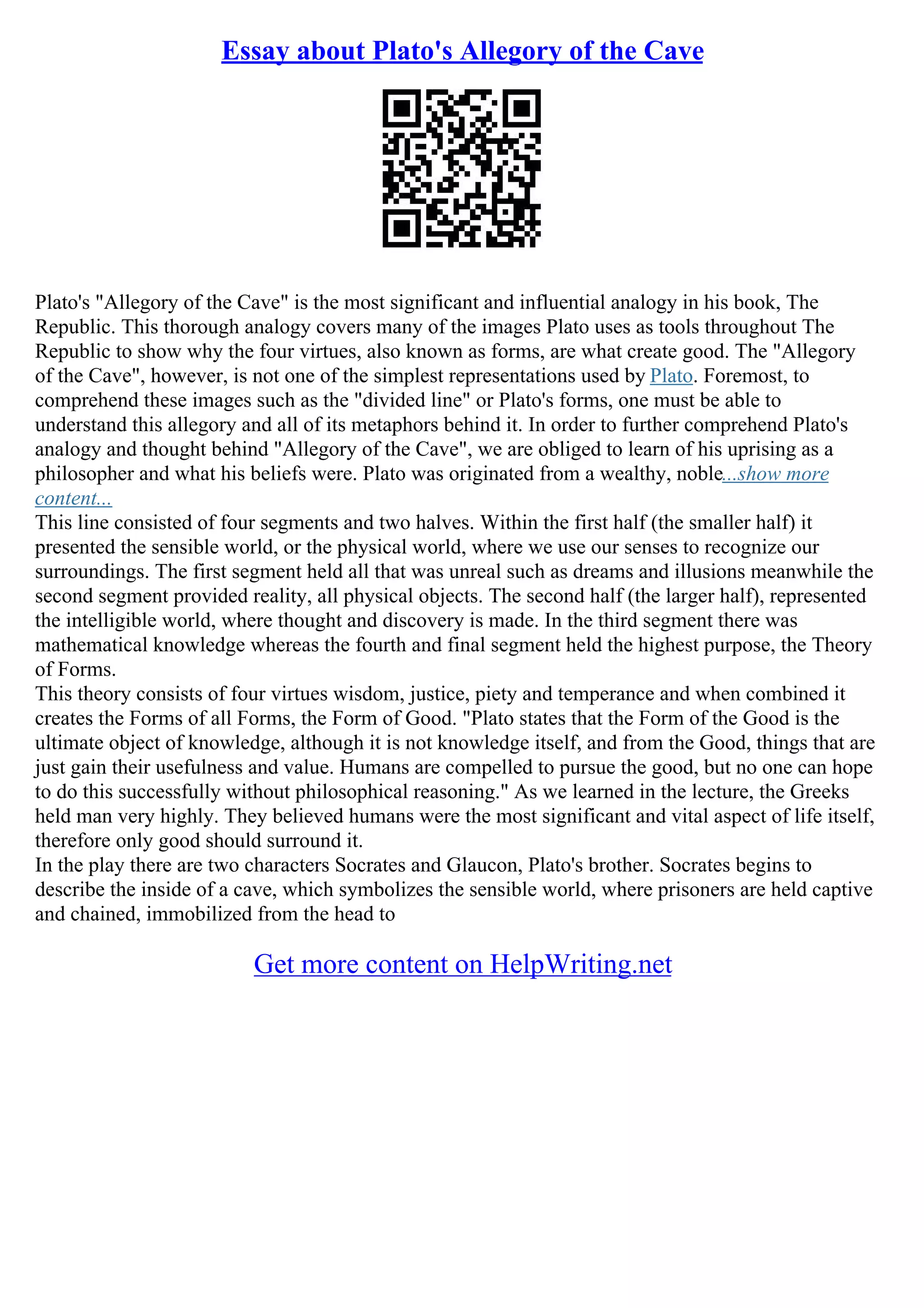 Plato Allegory Of The Cave Essay | PDF Plato Allegory Of The Cave Essay | PDF