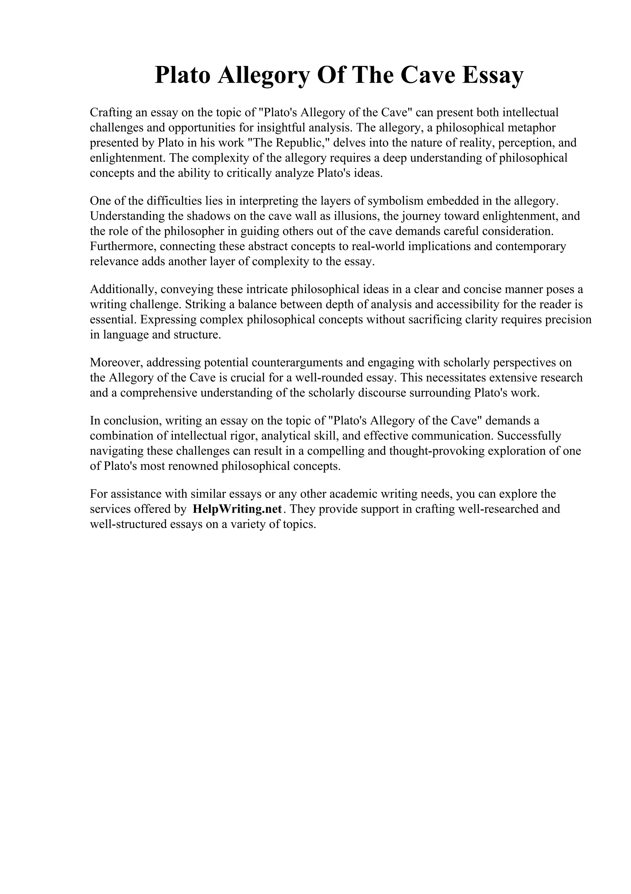 Plato Allegory Of The Cave Essay. Platos quot;The Allegory of the ...