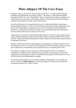 Plato Allegory Of The Cave Essay. Platos quot;The Allegory of the ...