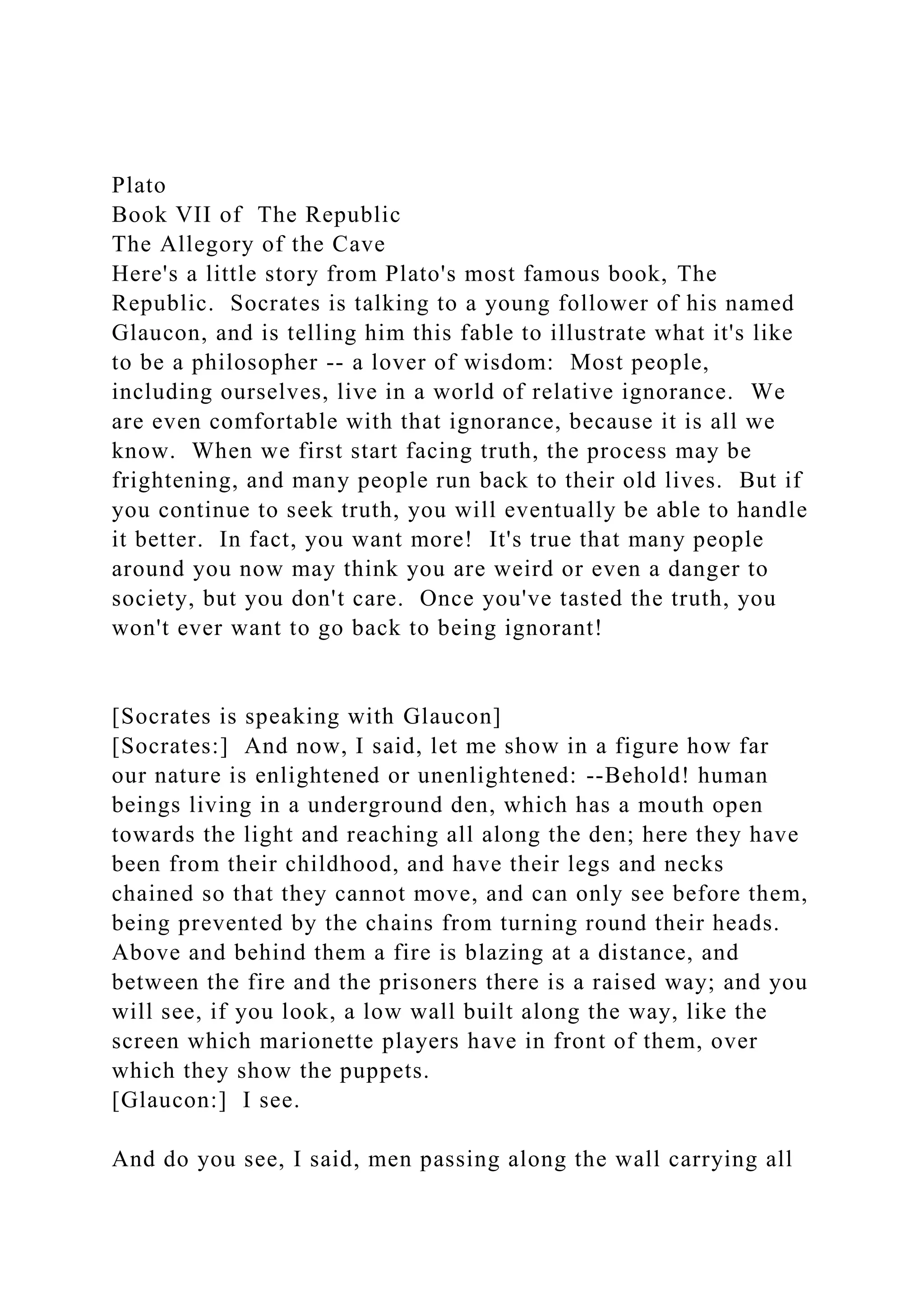 PlatoBook VII of The RepublicThe Allegory of the CaveHeres.docx