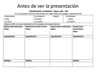 Vocabulario La comida | PPTX