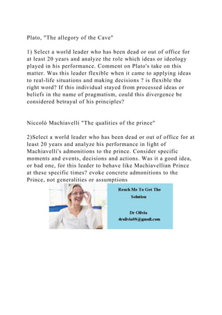 Plato, The allegory of the Cave1) Select a world leader who ha.docx