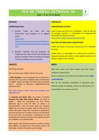 Pla treball primera setmana | PDF