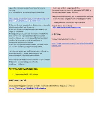 Pla treball setena setmana | DOCX