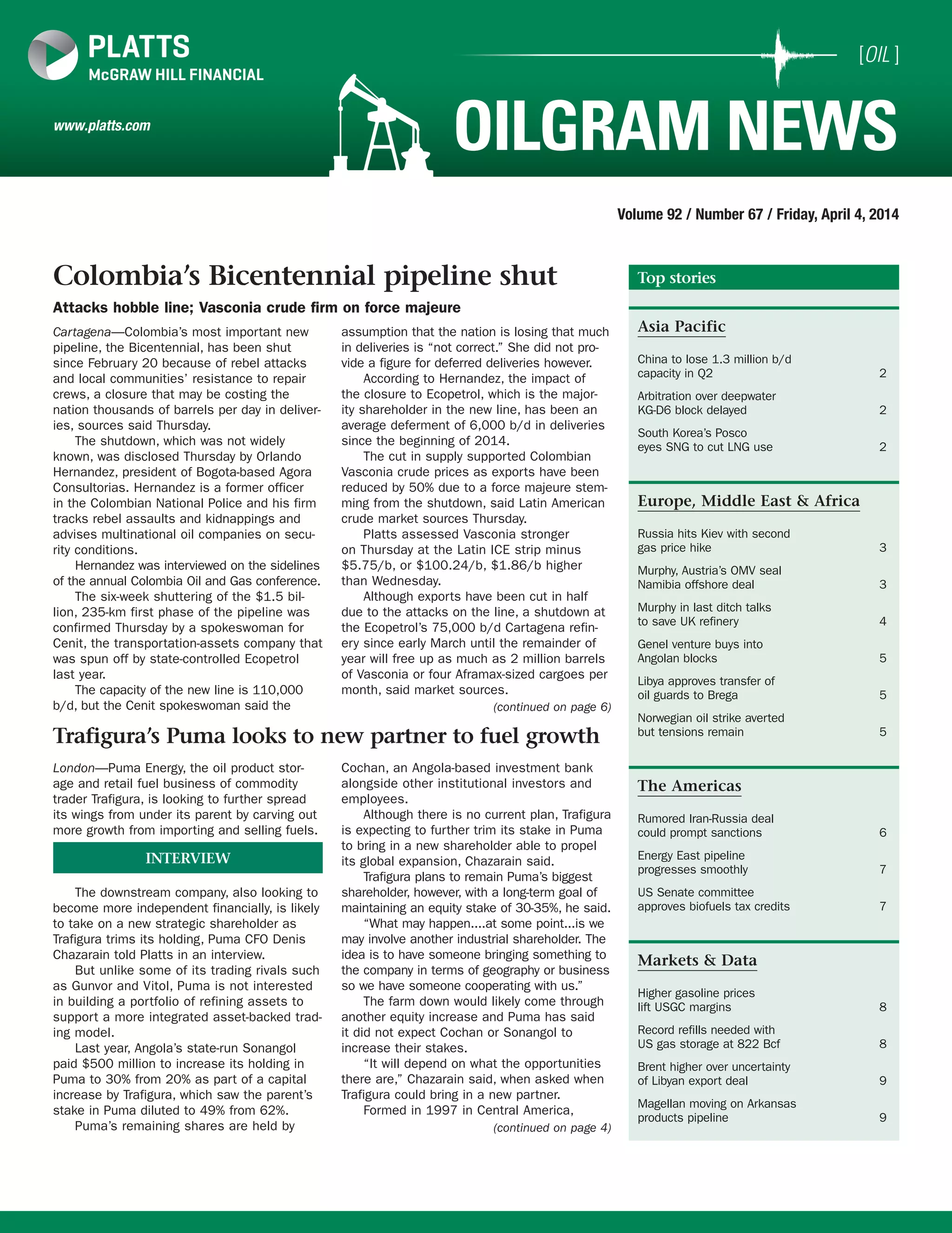 Platts oilgram news 20140404 | PDF