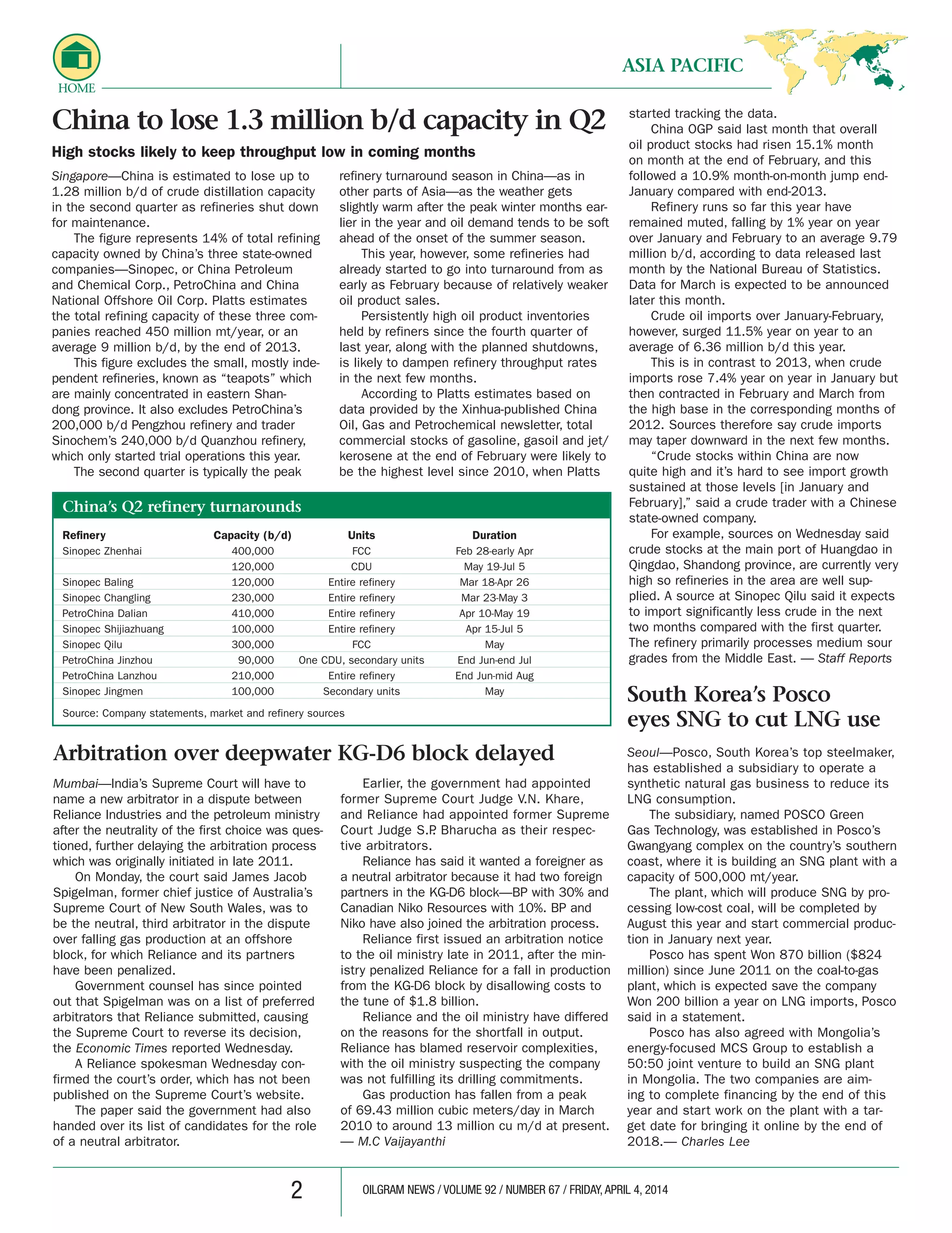 Platts oilgram news 20140404 | PDF