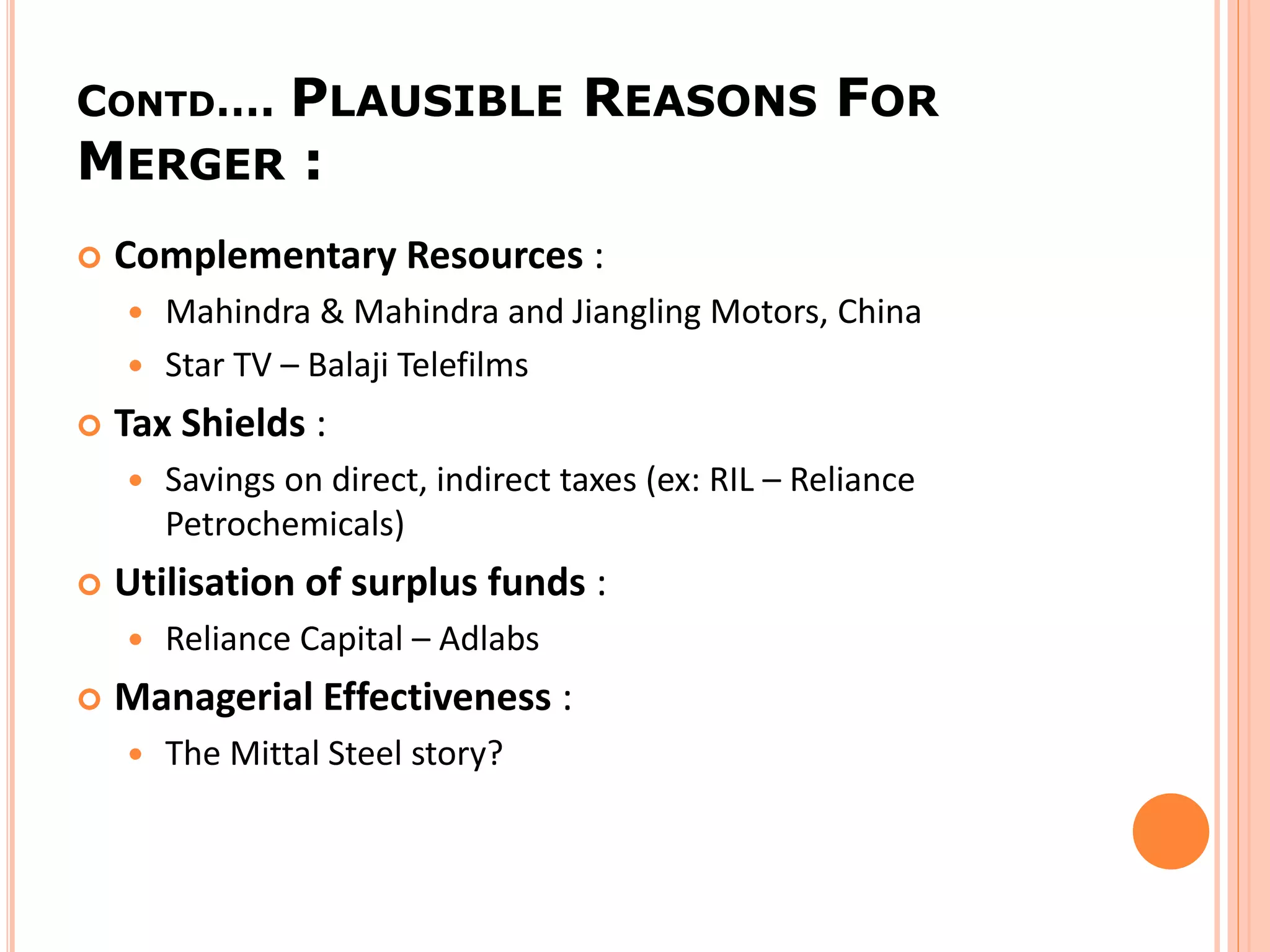 Plausible and dubious reasons for mergers | PPSX