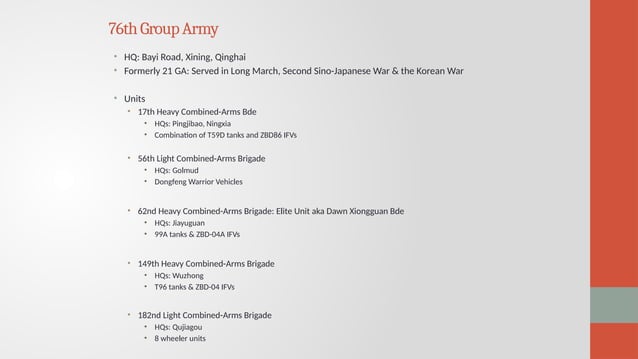 PLA Transformation from Theatre Command Mode to Combined Armed Brigades ...