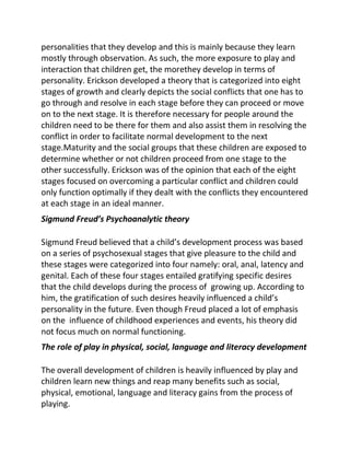 Play and child development sample essay | PDF | Daycare and Pre-School ...