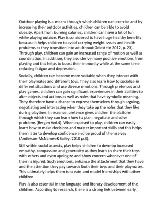 Play and child development sample essay | PDF | Daycare and Pre-School ...