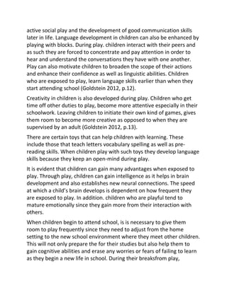 Play and child development sample essay | PDF