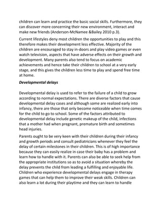 Play and child development sample essay | PDF