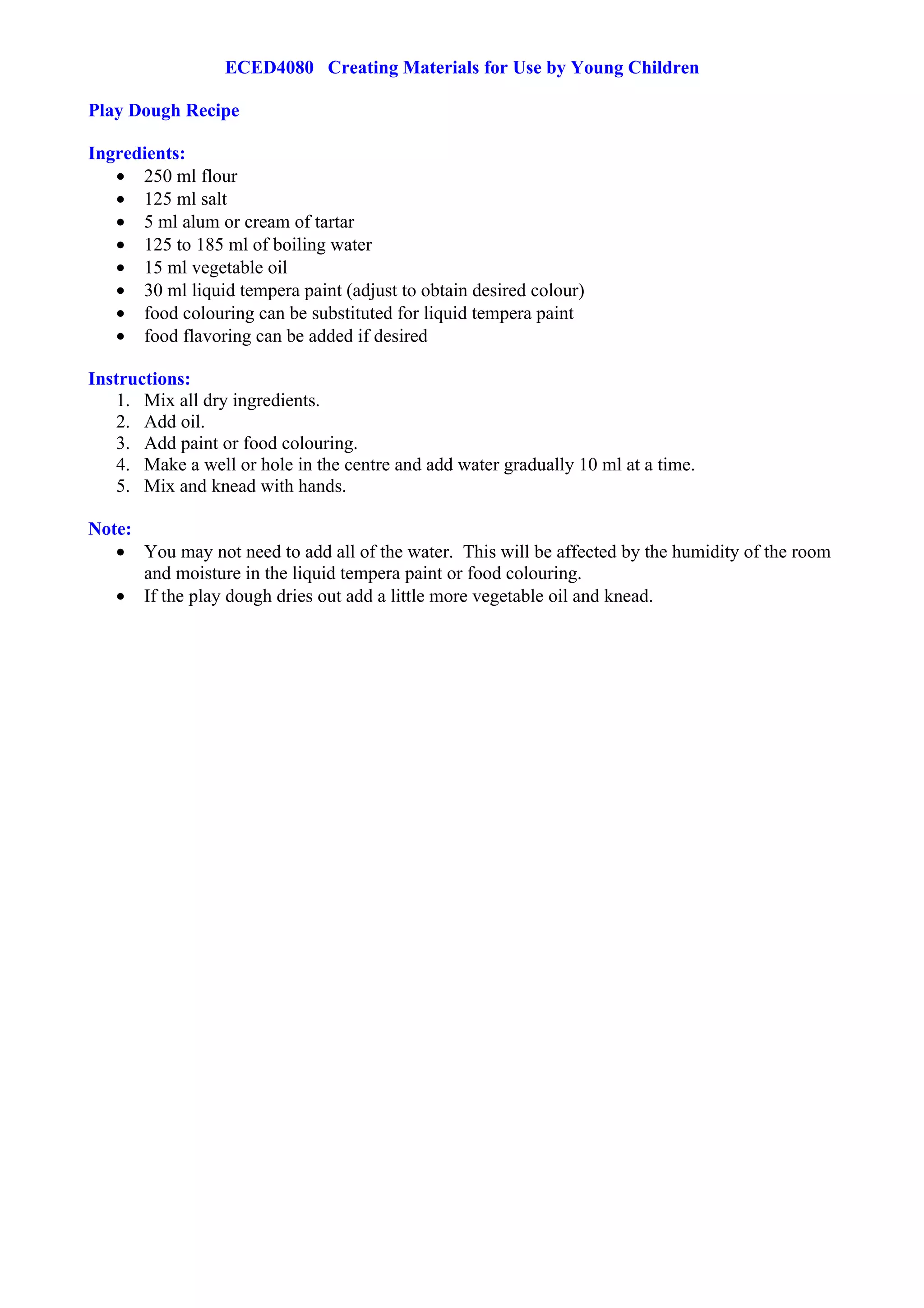 Play dough recipe | DOC