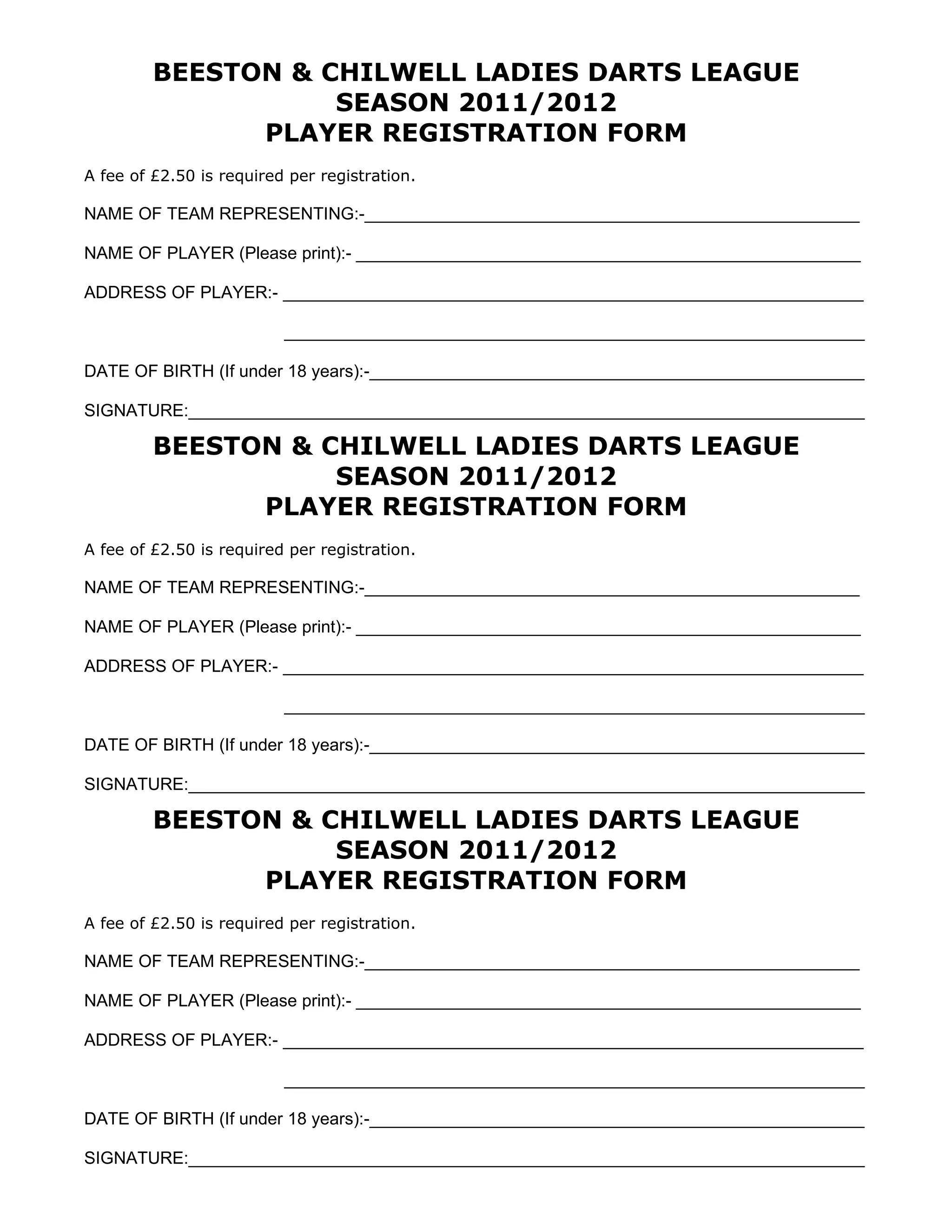 Player registration form | DOC