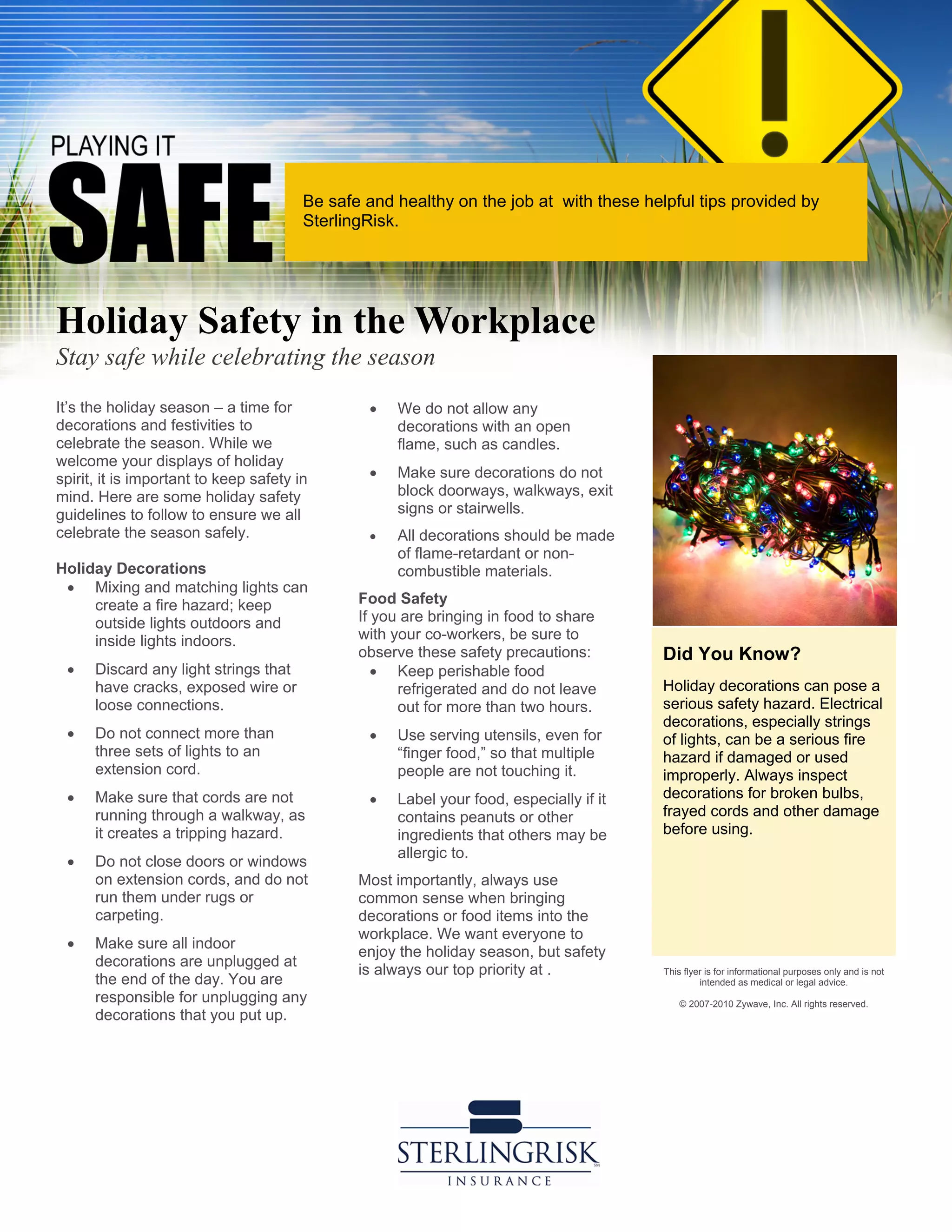 Playing it Safe - Holiday Safety in the Workplace | PDF