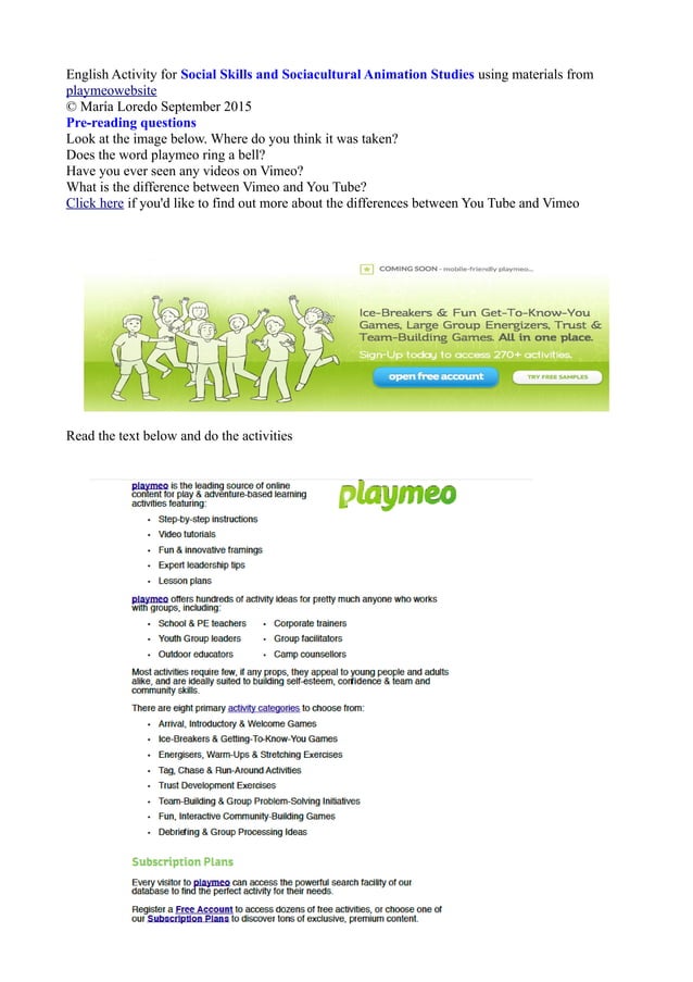 Playmeo reading | PDF | Internet for Beginners | Internet