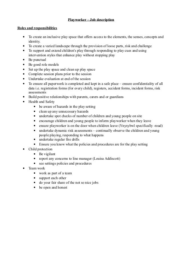 Playworker roles and responsibilities