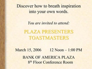 Plaza Presenters Toastmasters e-Invitation | PDF
