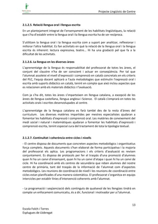Projecte Lingüístic de Centre | PDF