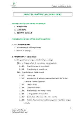 Projecte Lingüístic de Centre | PDF
