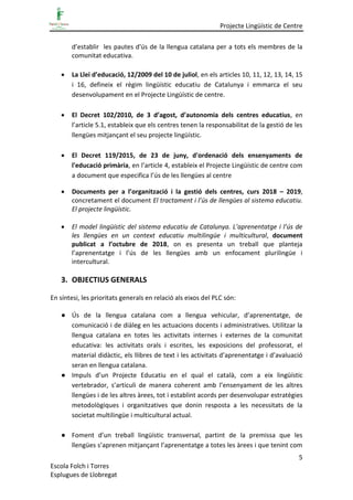 Projecte Lingüístic de Centre | PDF
