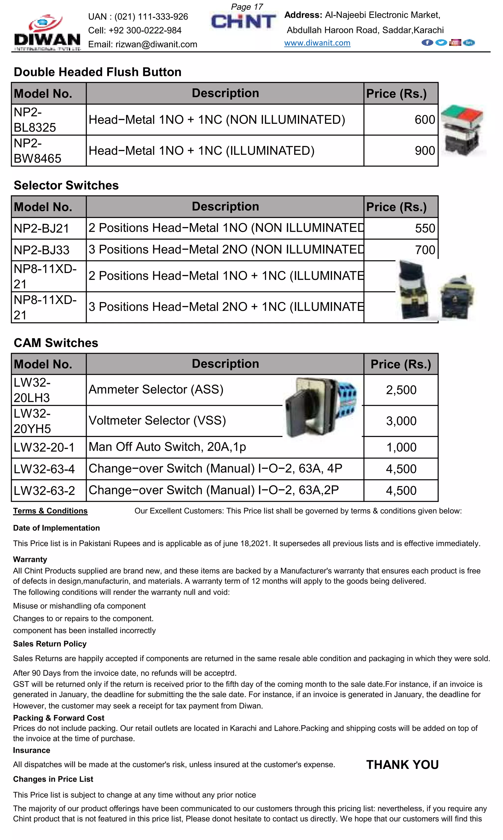 CHiNT Price List LV Pakistan | PDF