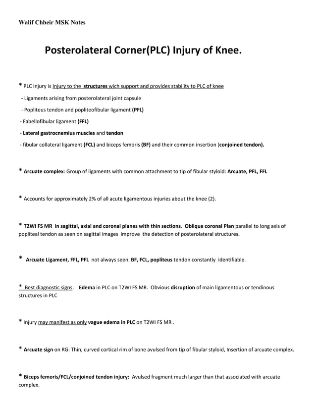 Posterolateral Corner(PLC) Injury of Knee. | PDF | Death, Injury, or ...