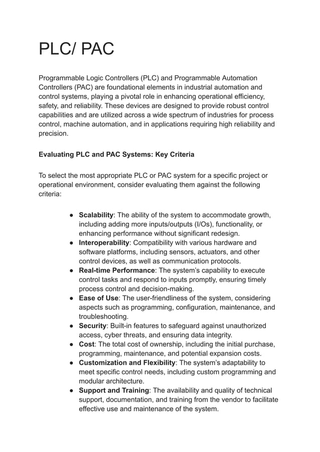 PLC/PAC in Industrial Automation and Control Systems | PDF