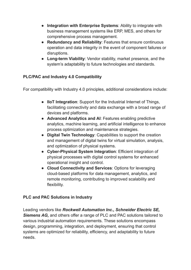 PLC/PAC in Industrial Automation and Control Systems | PDF