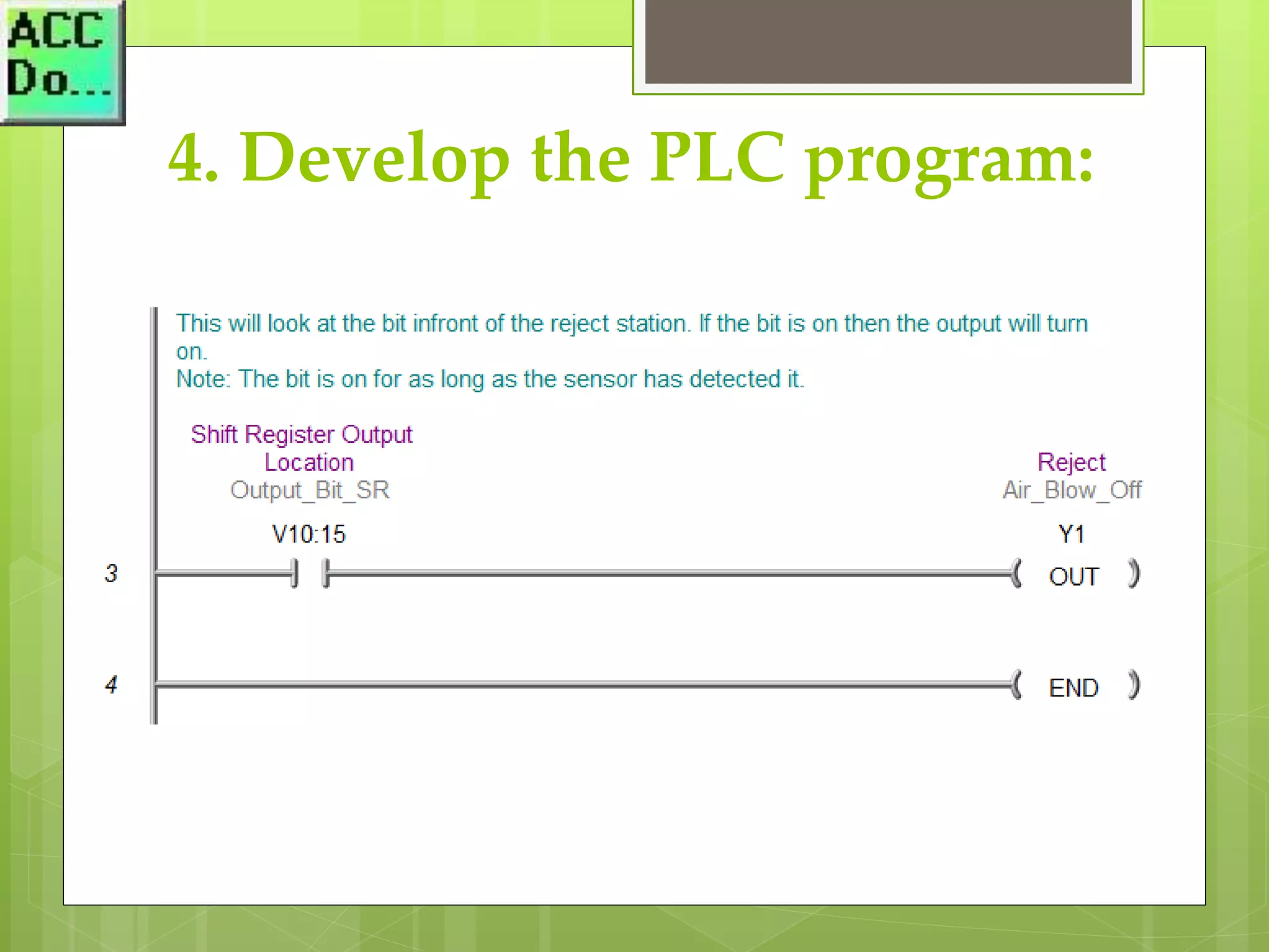 Plc Programming Example Conveyor Reject Shift Register Pptx Computing Technology
