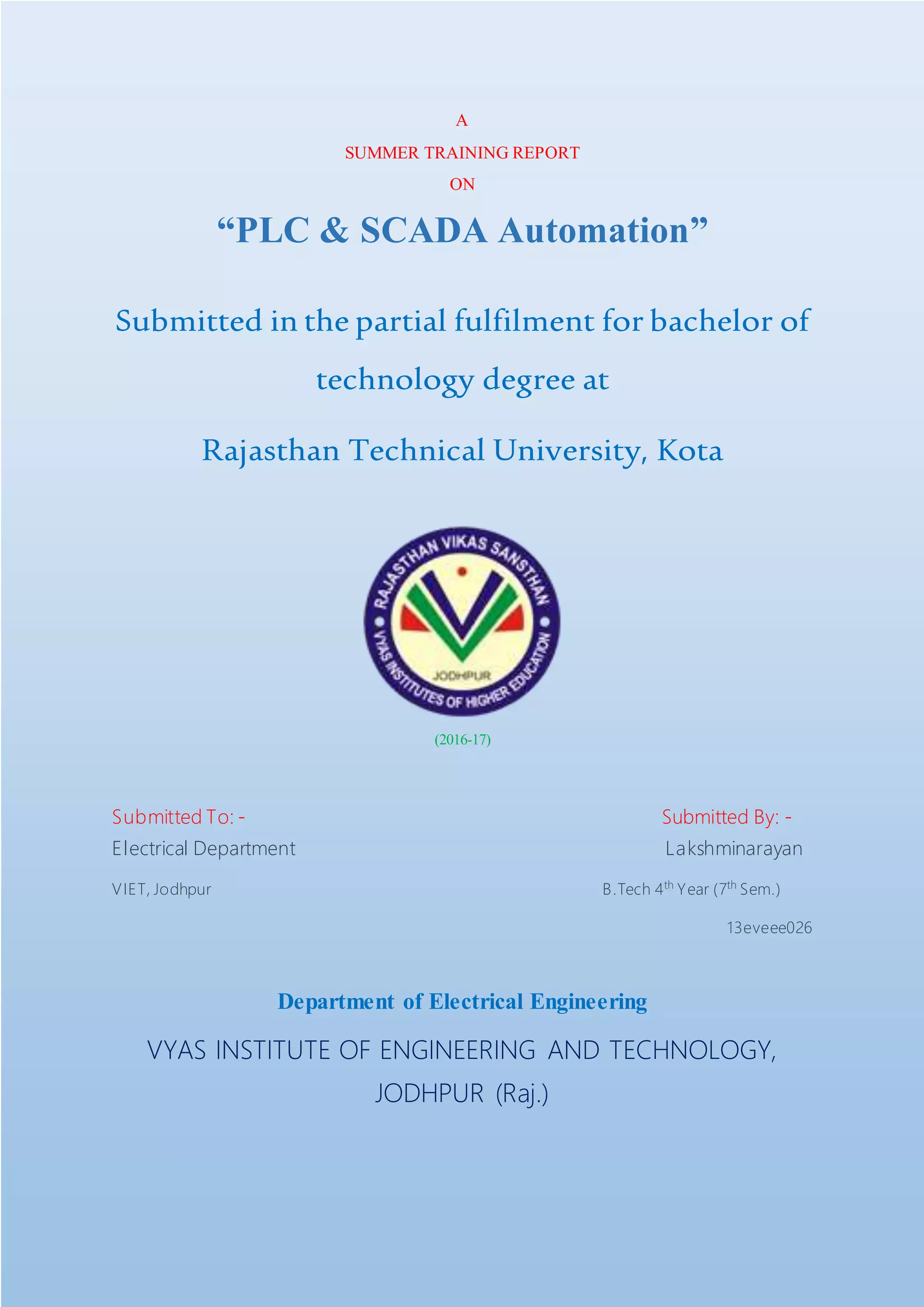 Plc & scada Training Report | DOCX