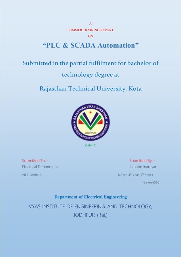 Plc & scada Training Report | DOCX