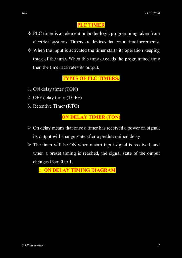 PLC PROGRAMMING- TIMER INSTRUCTION | PDF