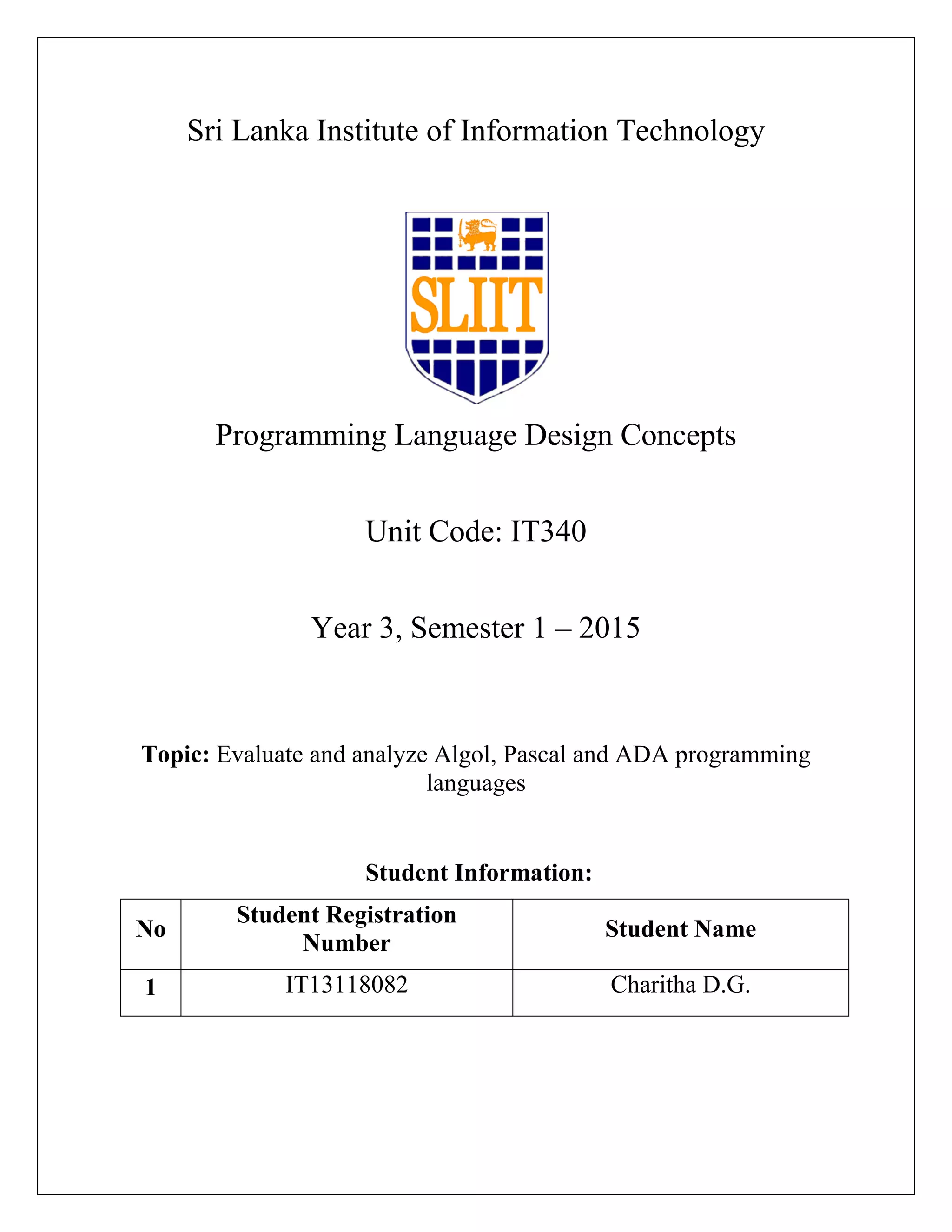 Evaluate And Analysis of ALGOL, ADA ,PASCAL Programming Languages | PDF