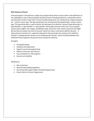 Evaluate And Analysis of ALGOL, ADA ,PASCAL Programming Languages | PDF