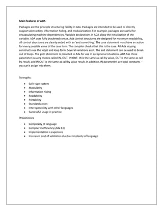 Evaluate And Analysis of ALGOL, ADA ,PASCAL Programming Languages | PDF