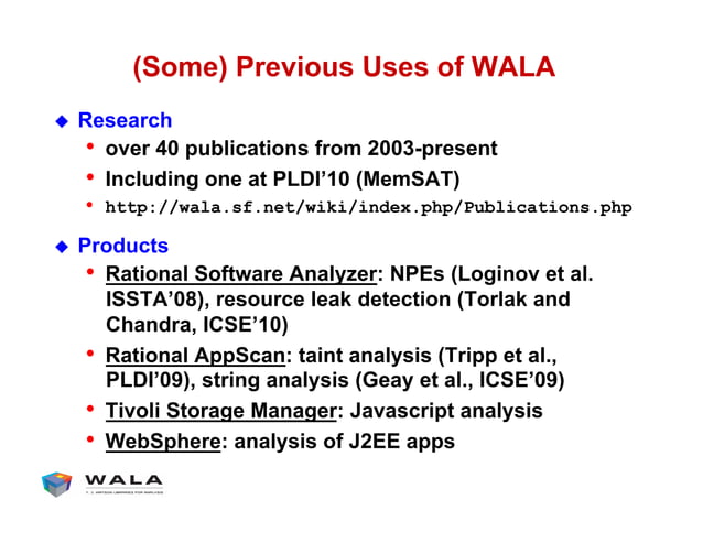 PLDI WALA Tutorial | PPT
