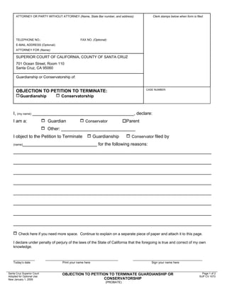 Pleading objection to pet to term guardianship santa cruz - 1073 | PDF