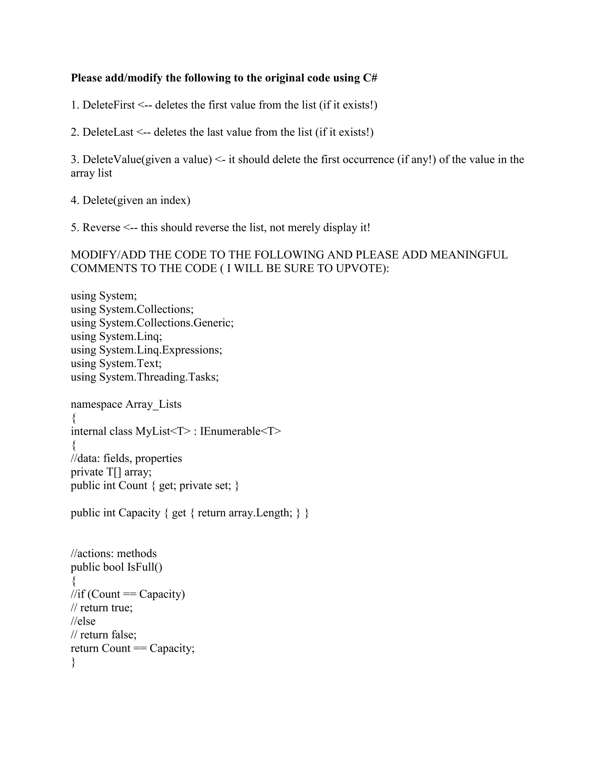 Please Add Modify The Following To The Original Code Using C 1 Delet Docx